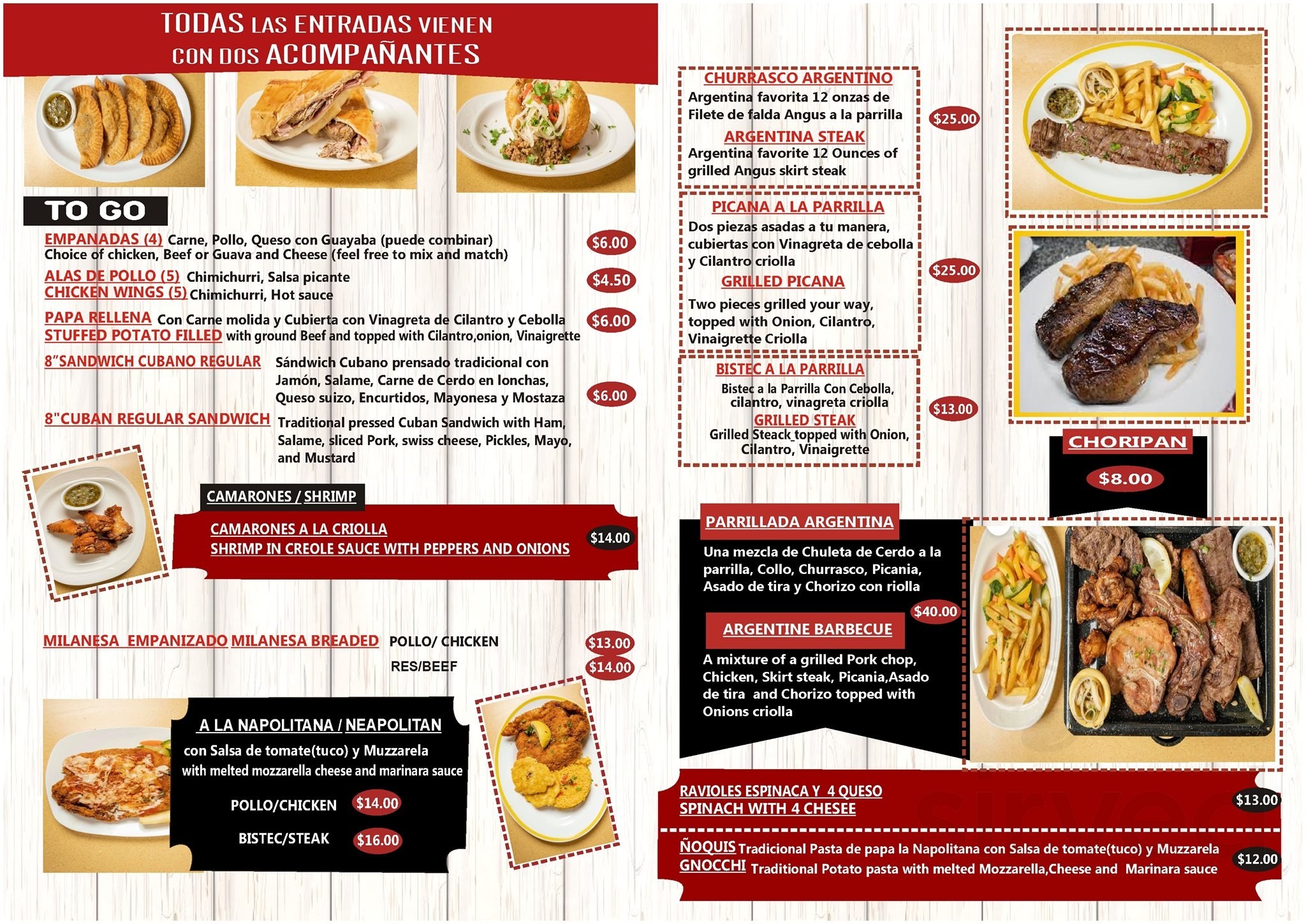 Petracca Latin Grill menu in Tampa, Florida, USA