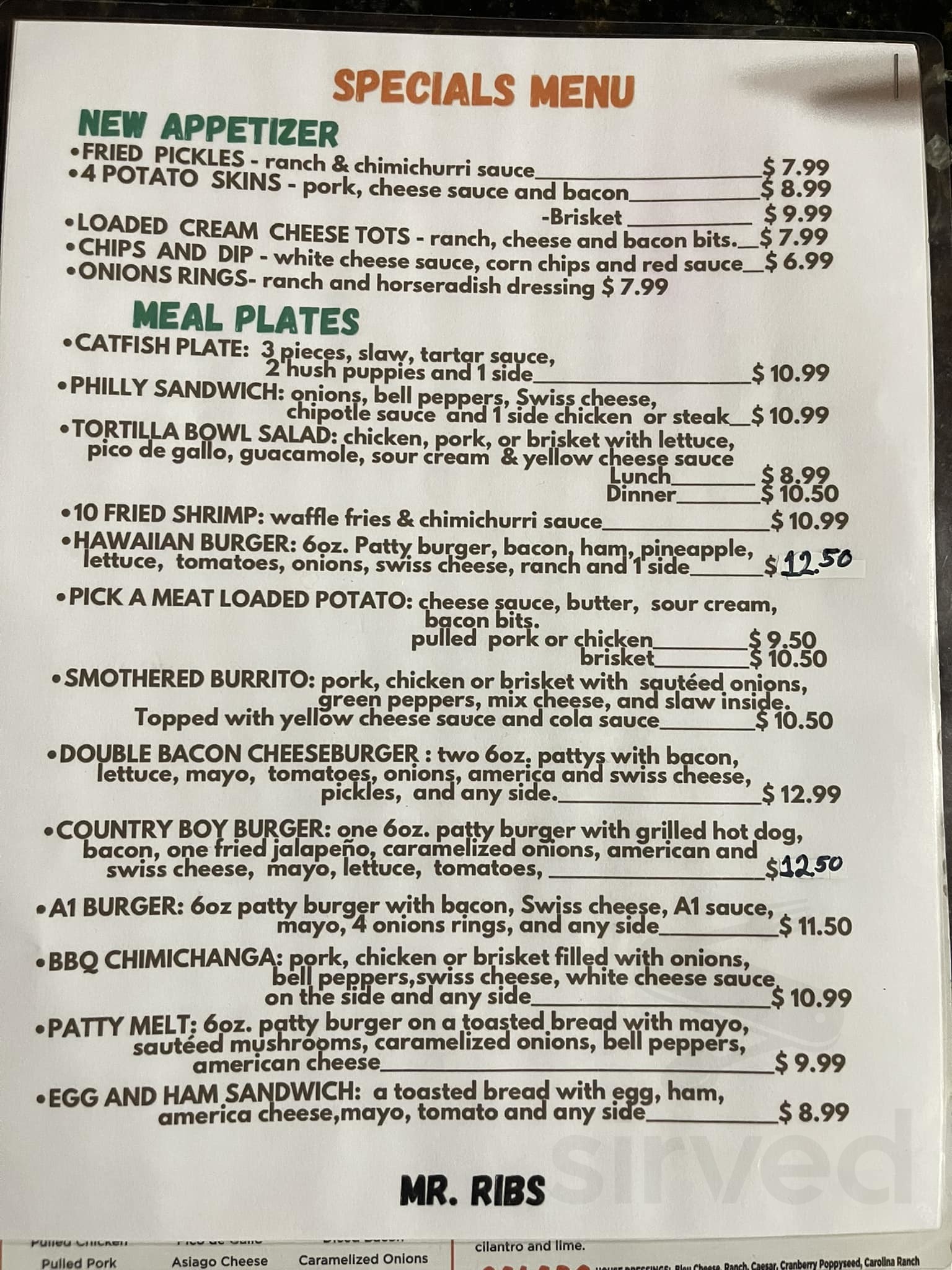 Menu - Iuka MS's Mr. Ribs | Sirved
