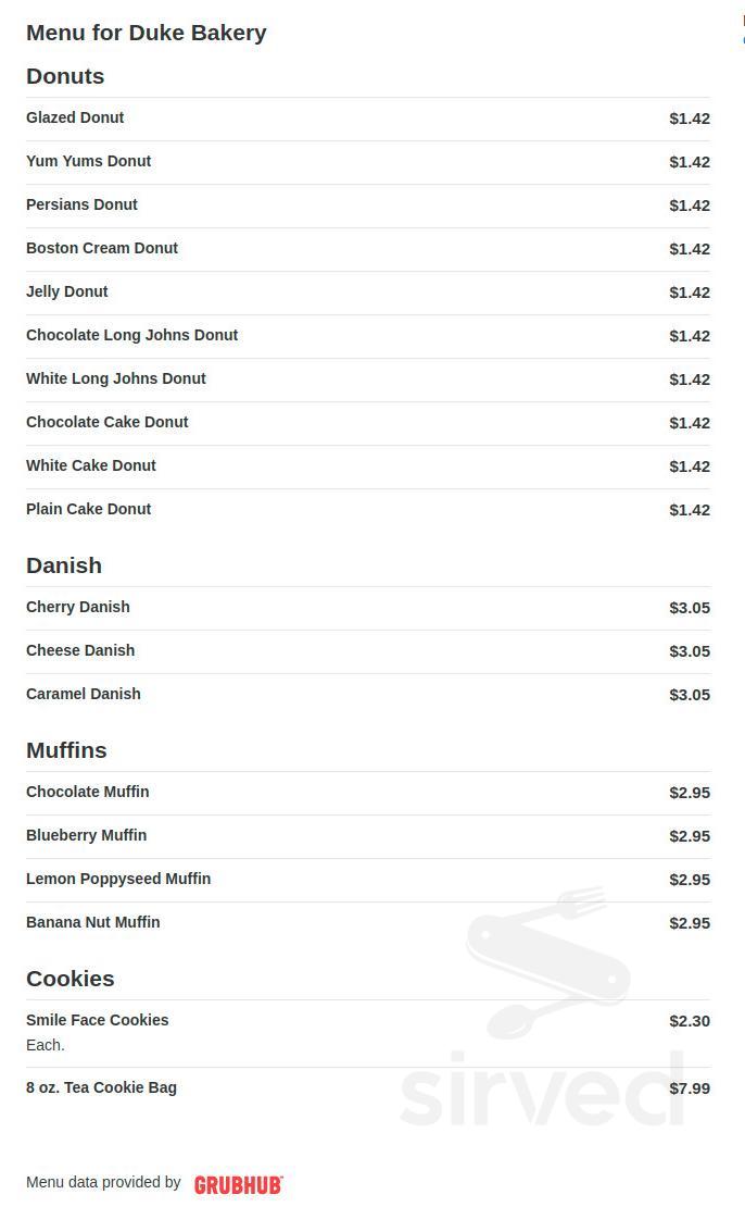 Duke Bakery menu in Alton, Illinois, USA