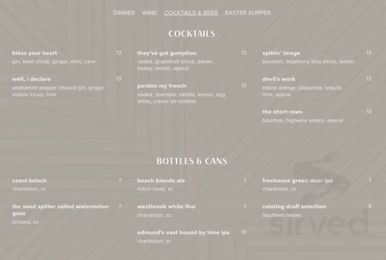 Lenoir menu in Charleston, South Carolina, USA
