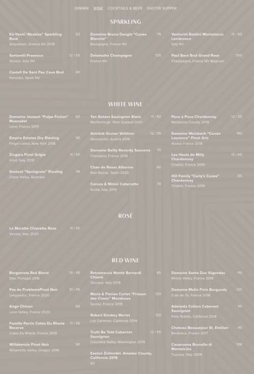 Lenoir menu in Charleston, South Carolina, USA