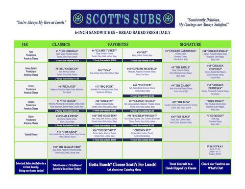 Scott's Subs menu in Iron River, Michigan, USA