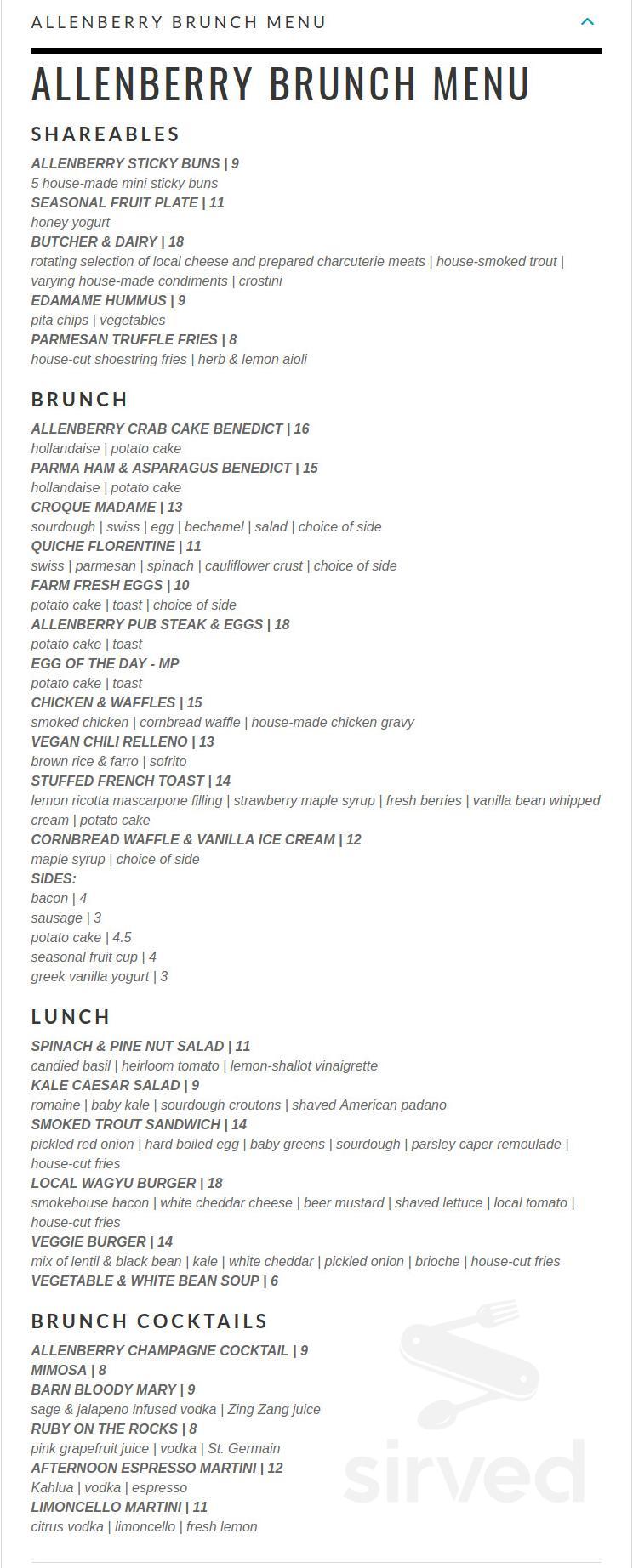 Allenberry menu in Boiling Springs, Pennsylvania, USA