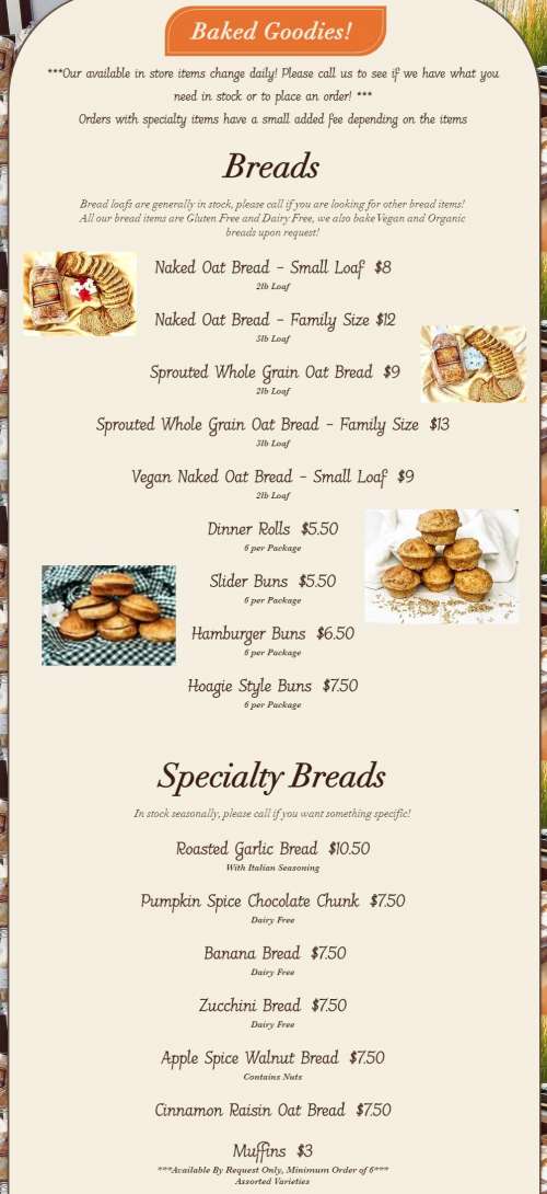 Sister's Gluten Free Bakery menu in Belgrade, Montana, USA