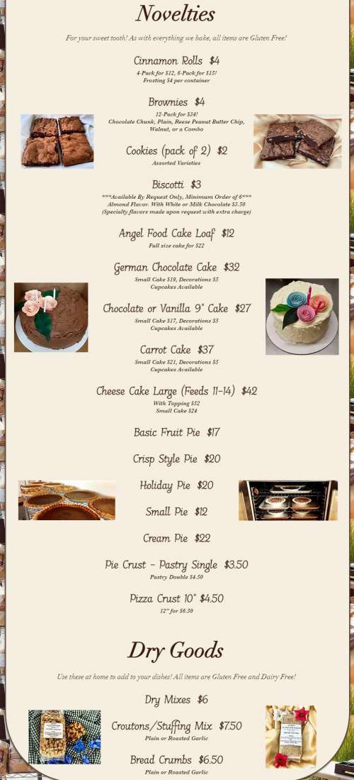 Sister's Gluten Free Bakery menu in Belgrade, Montana, USA