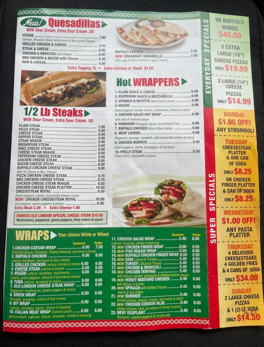 Old London Style Pizza menu in Philadelphia, Pennsylvania, USA