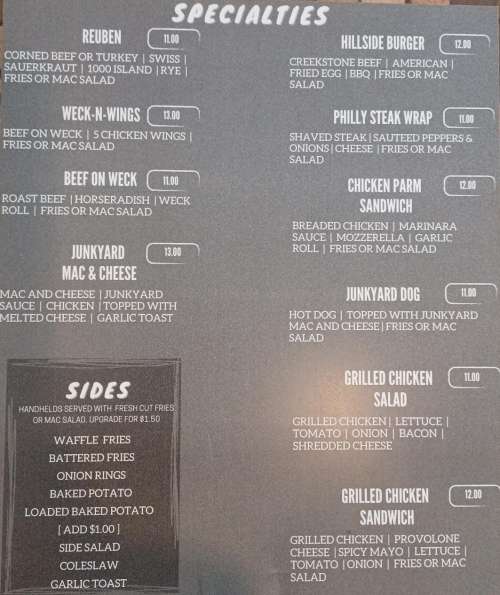 Hillside Tavern menu in Attica, New York, USA