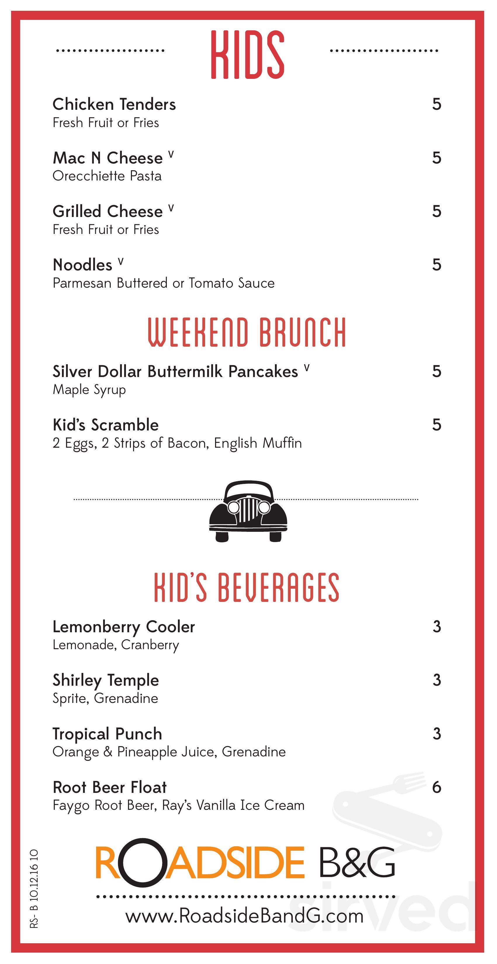 Menu - Bloomfield Hills MI's Roadside B&G | Sirved