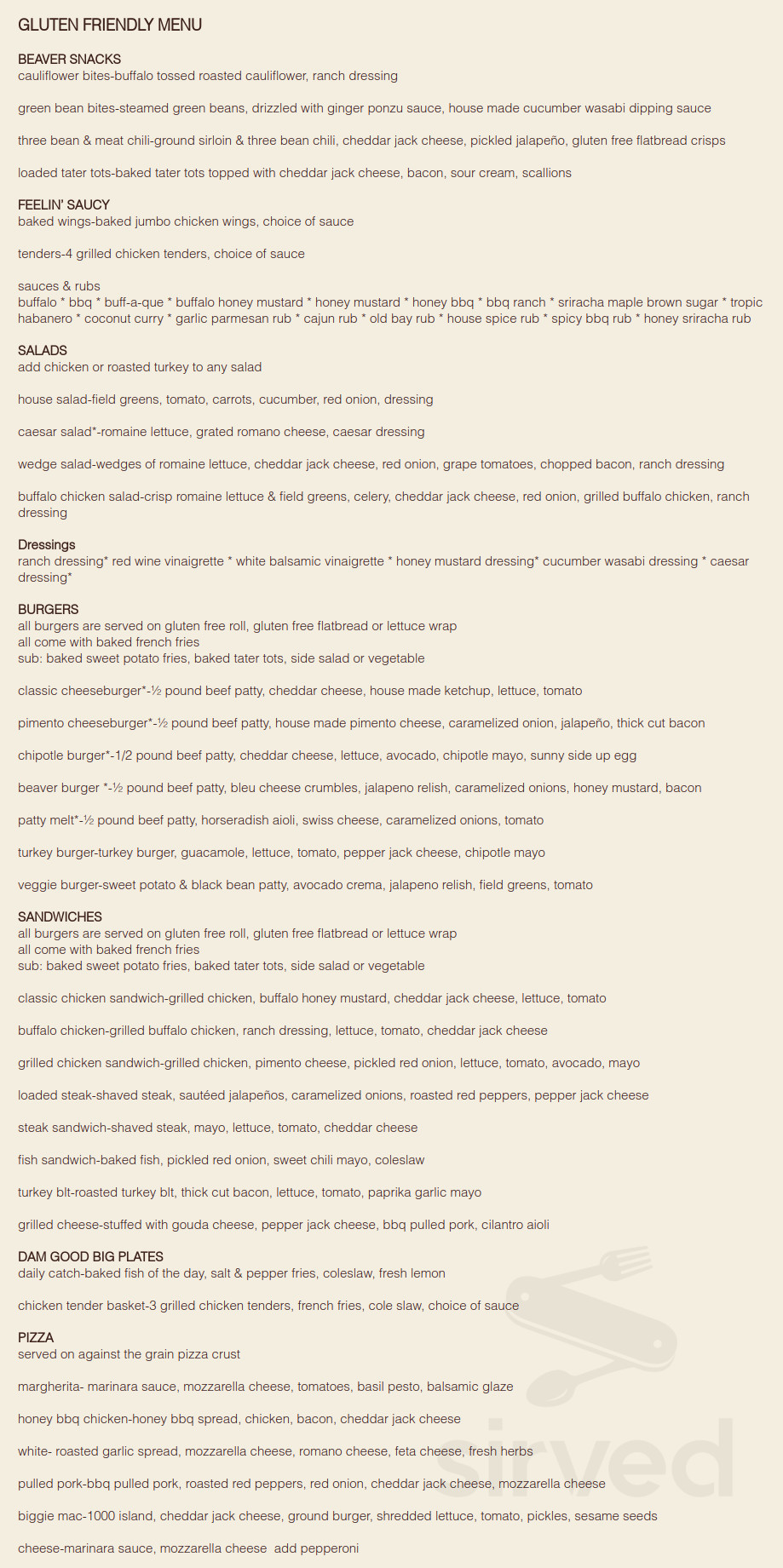 Menu for The Thirsty Beaver Hometown Pub & Grub in Westerly, RI | Sirved