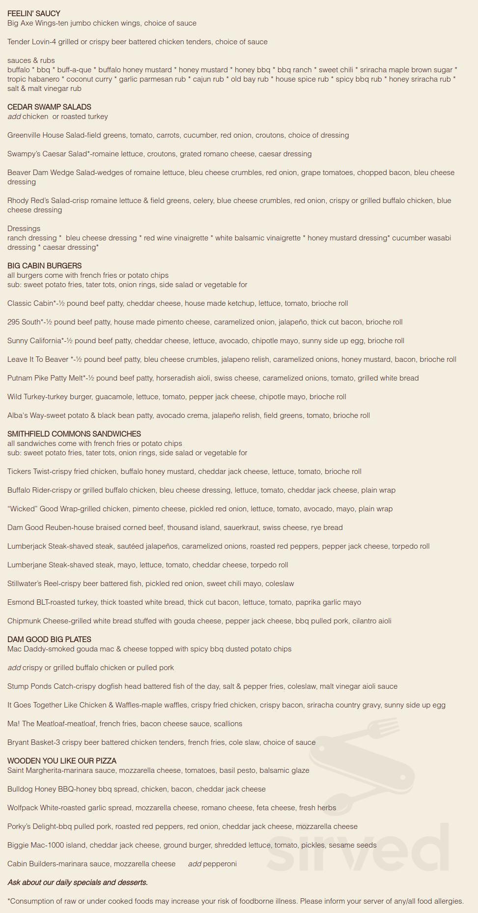 The Thirsty Beaver Hometown Pub & Grub menu in Westerly, Rhode Island, USA