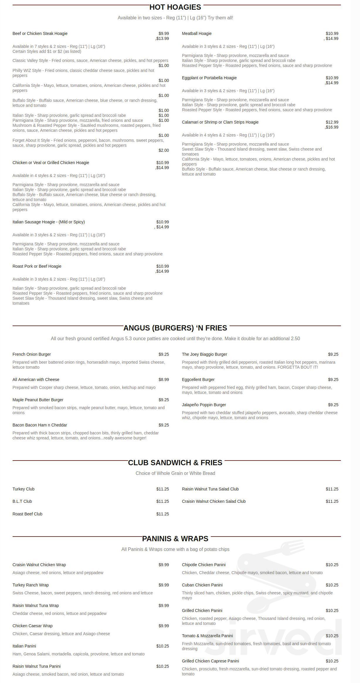 Biaggio Pizzeria & Family Restaurant menu in Allentown, Pennsylvania, USA