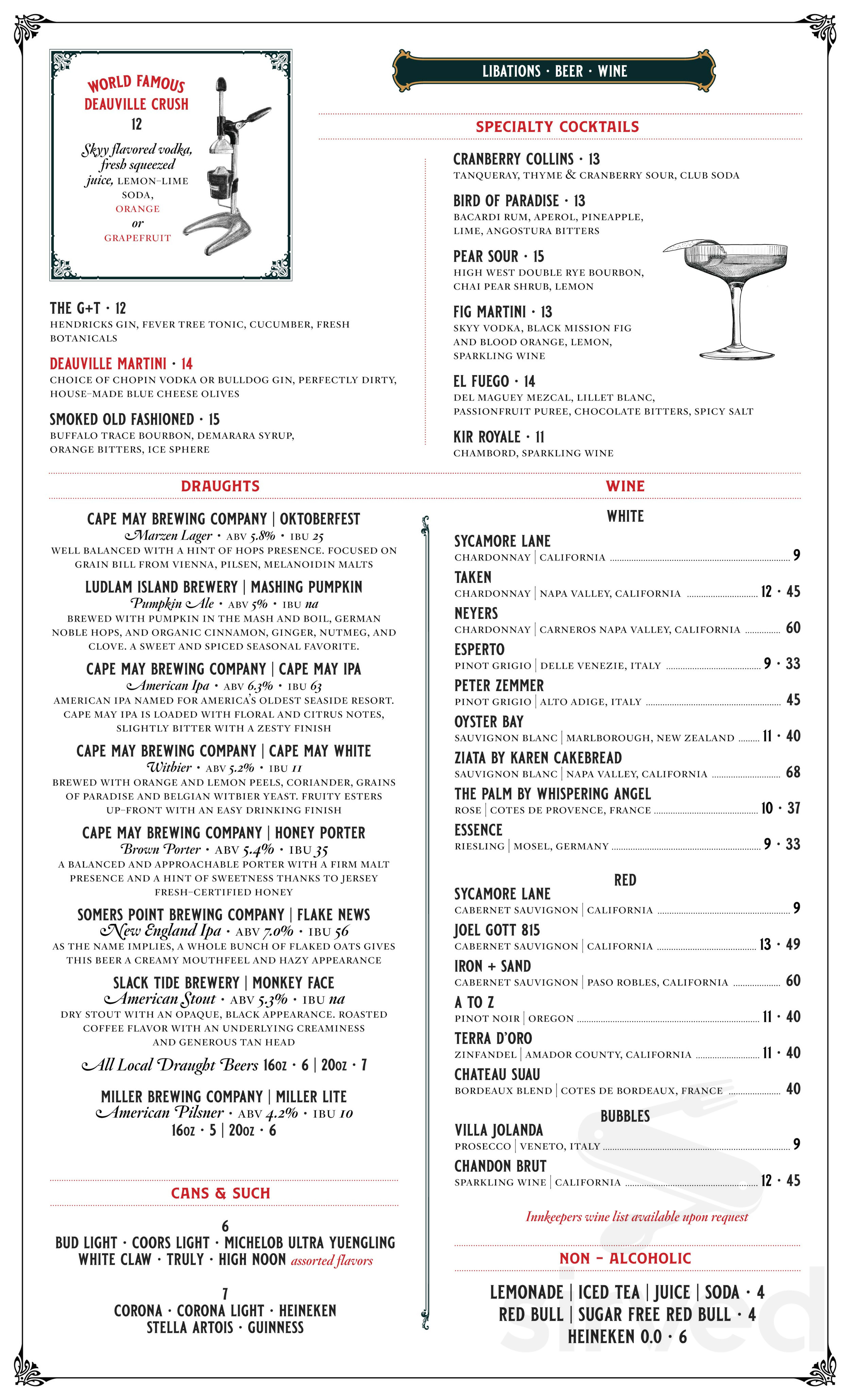 Menu - Strathmere NJ's Deauville Breakfast House | Sirved