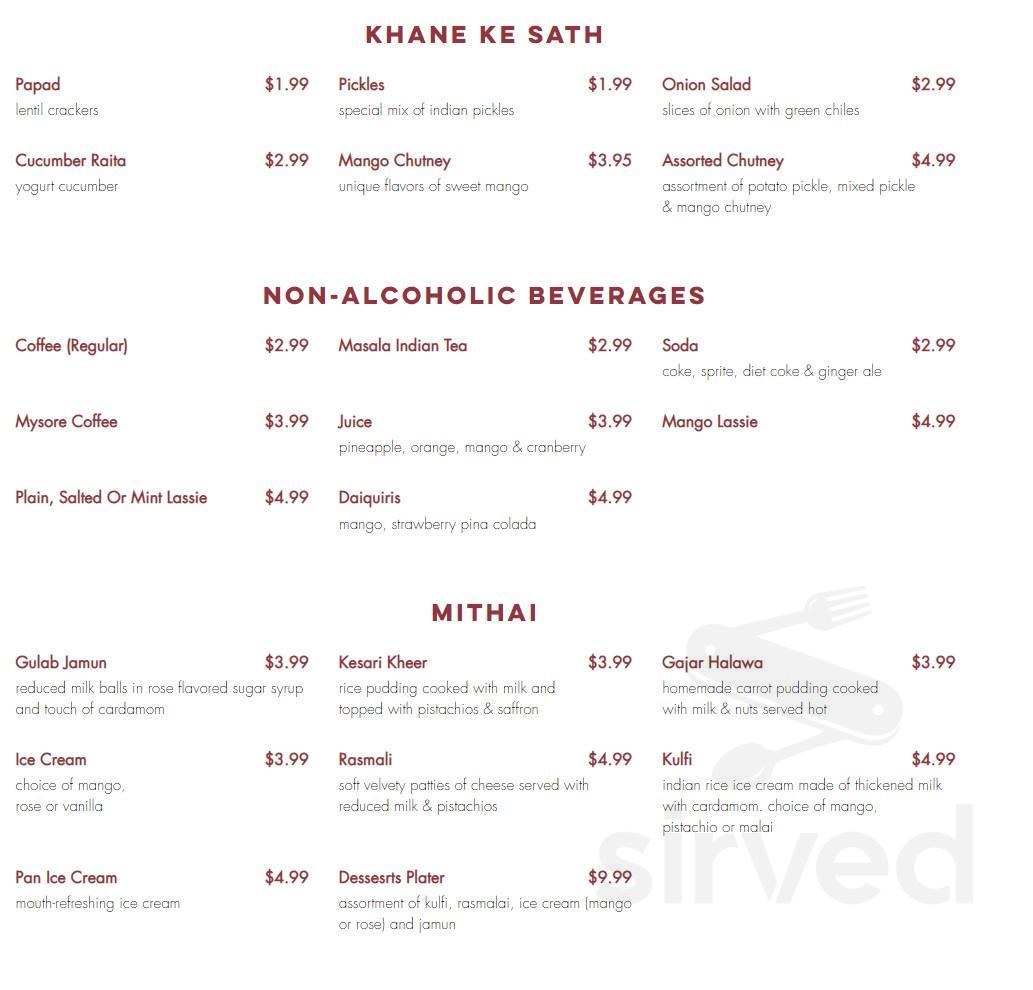 Namaste JALSA, Bar &Restaurant menu in Alexandria, Virginia, USA