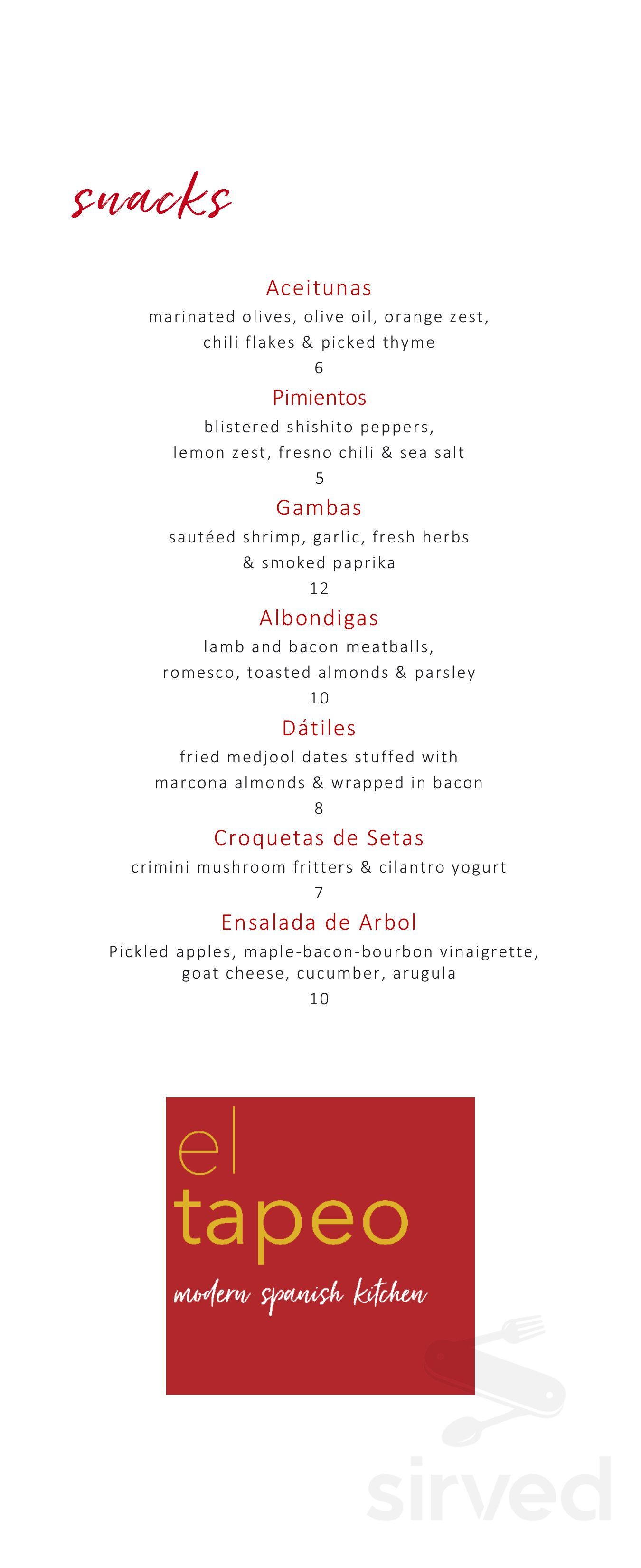 El Tapeo menu in Oak Brook, Illinois, USA