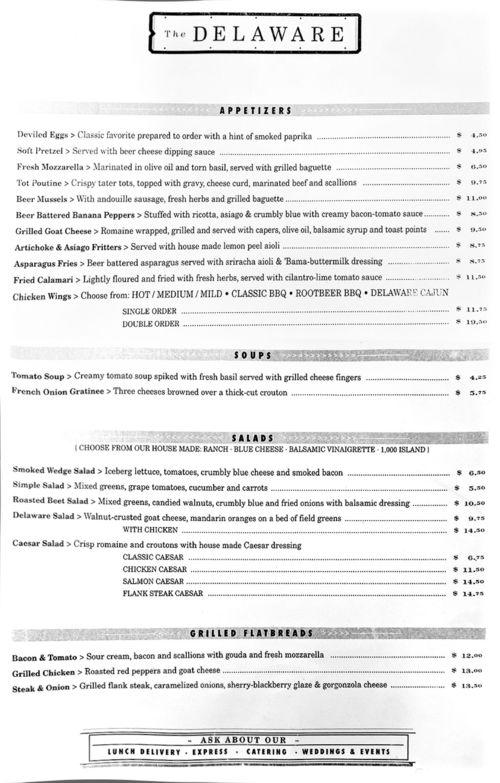 The Delaware Pub & Grill menu in Kenmore, New York, USA