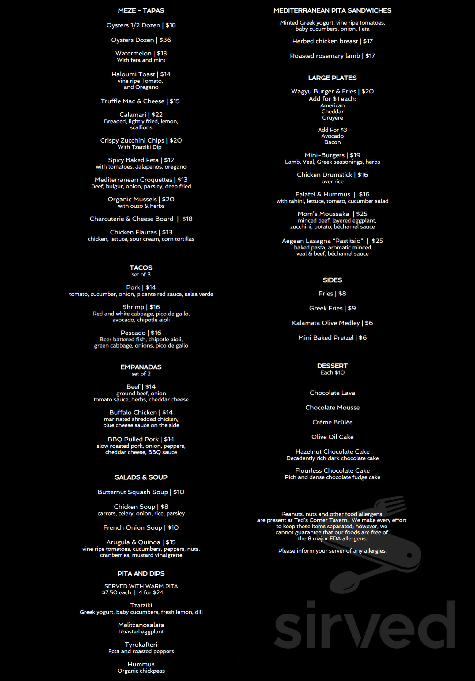 Ted's Corner Tavern menu in New York, New York, USA