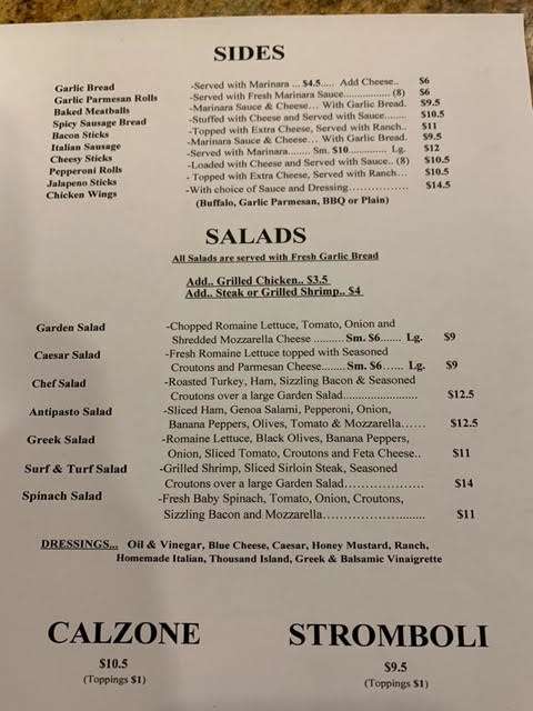 Christopher's Pizza menu in Calabash, North Carolina, USA