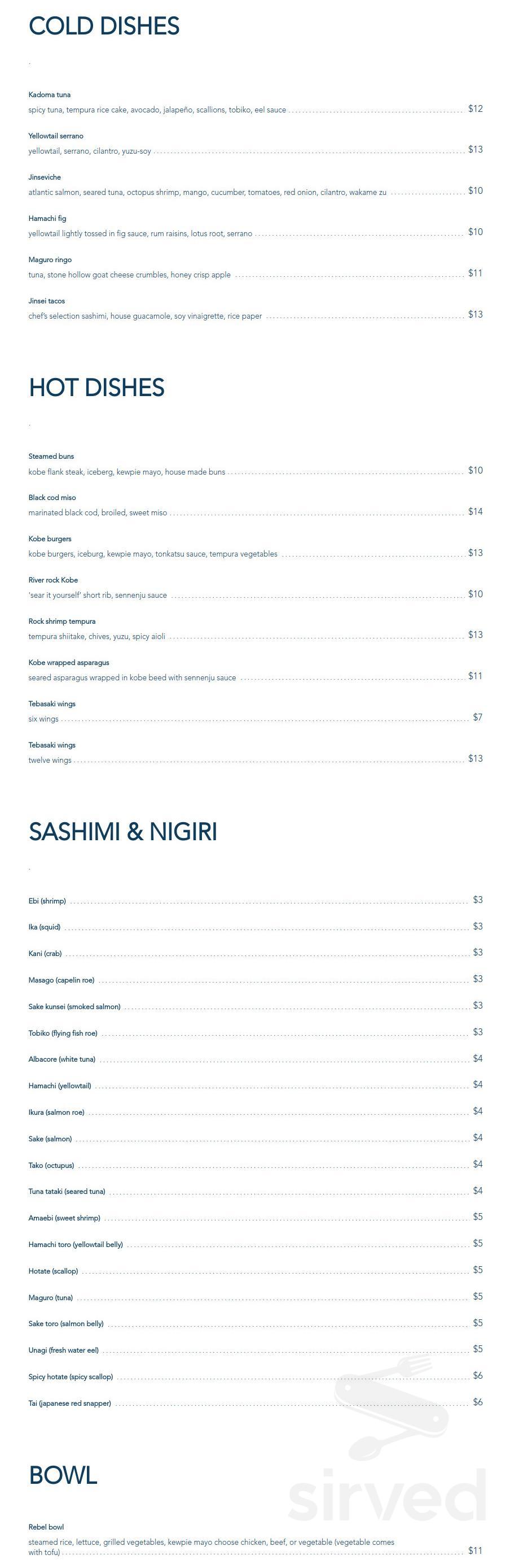 Jinsei Sushi menus in Oxford, Mississippi, United States
