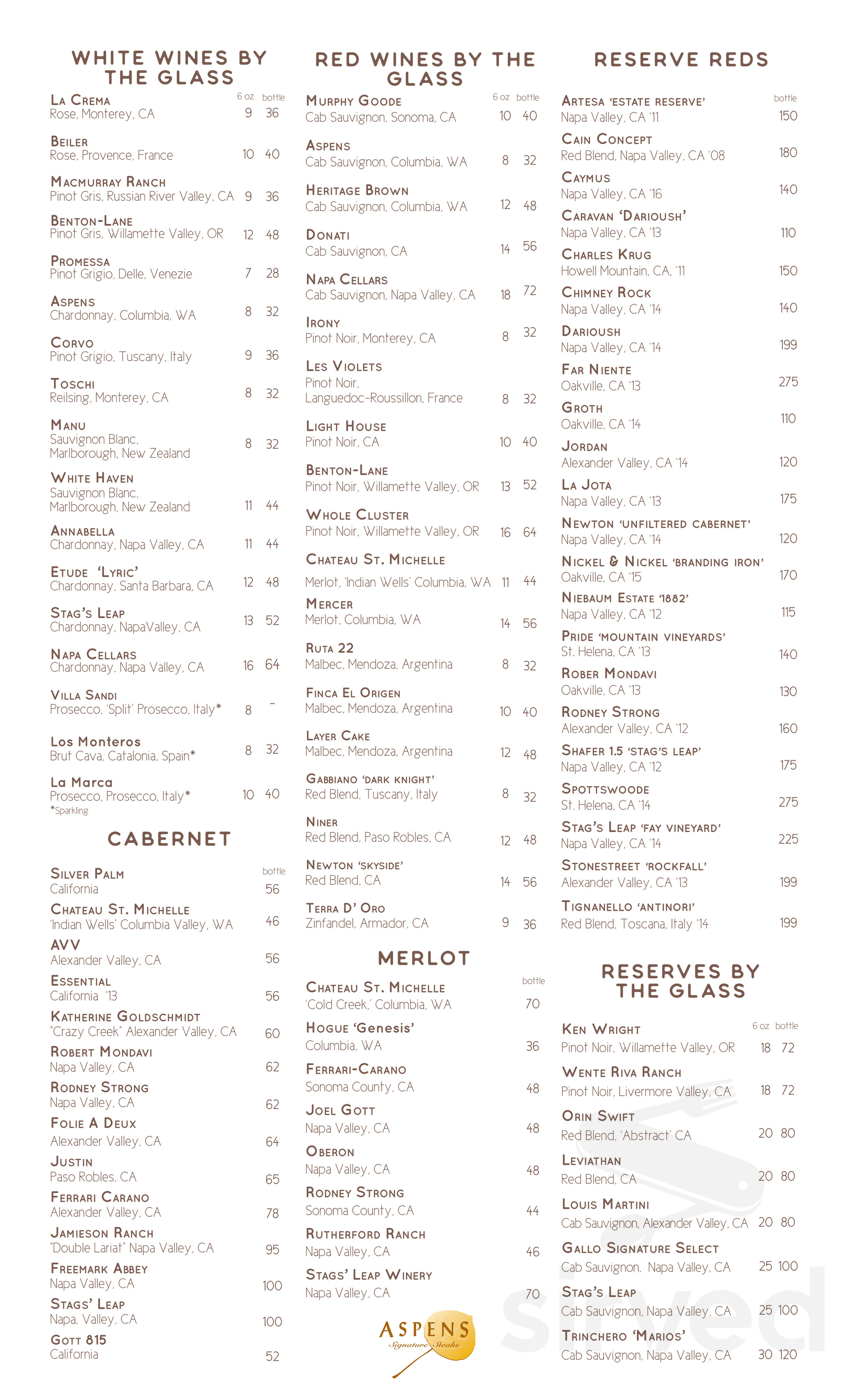 Aspens menus in Marietta, Georgia, United States