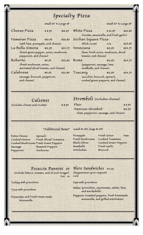 Caffe Positano menu in Apopka, Florida, USA