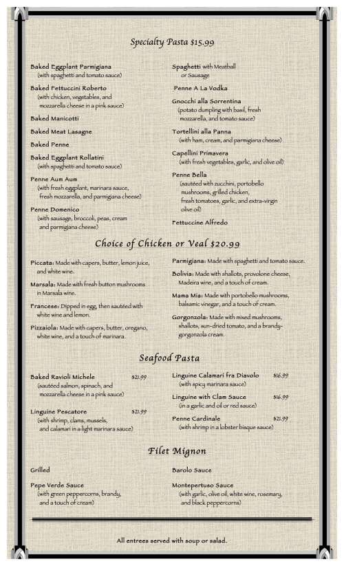 Caffe Positano menu in Apopka, Florida, USA