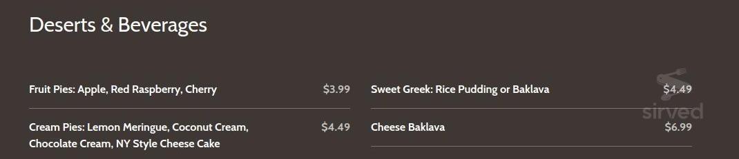 Demetri's On the Lake menu in Dunkirk, New York, USA