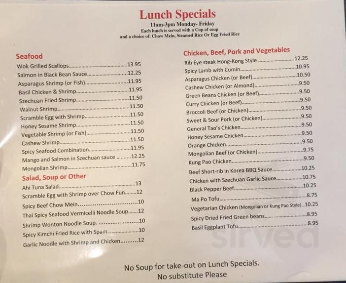 Chef's Experience China Bistro menu in Hayward, California, USA