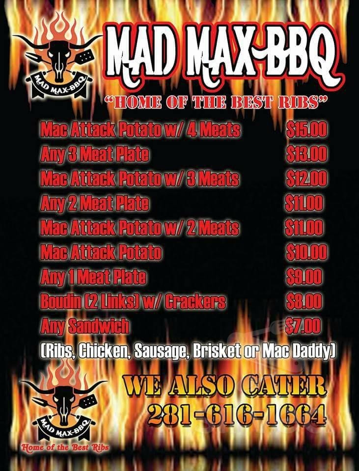 Menu - Houston TX's MadMax BBQ (Food Truck) | Sirved