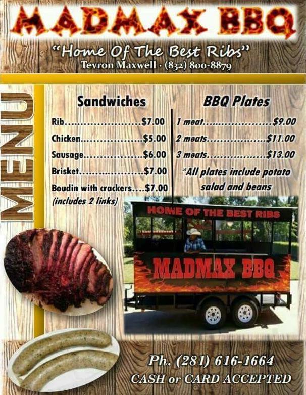 Menu - Houston TX's MadMax BBQ (Food Truck) | Sirved