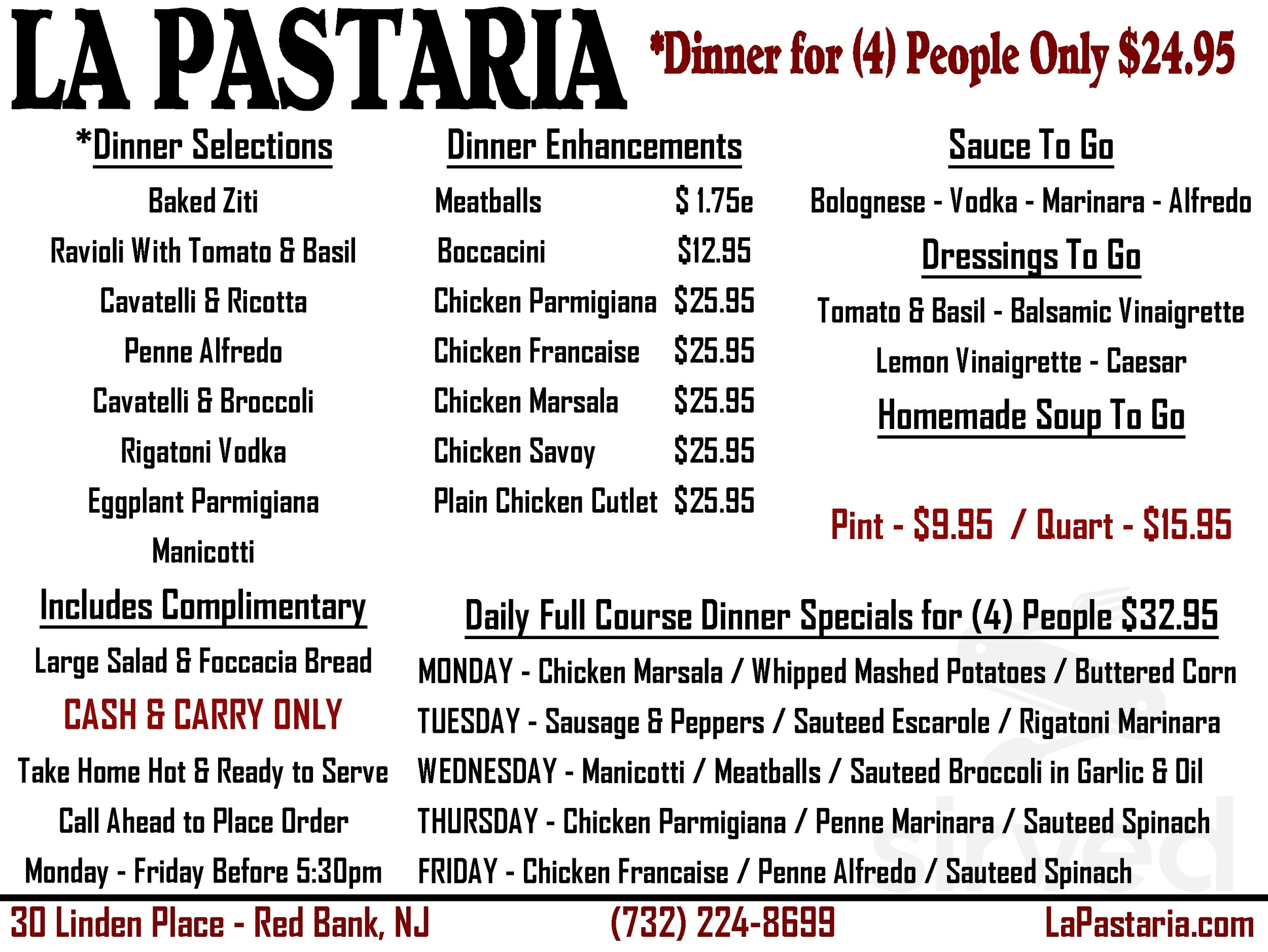 Menu - Summit NJ's La Pastaria | Sirved