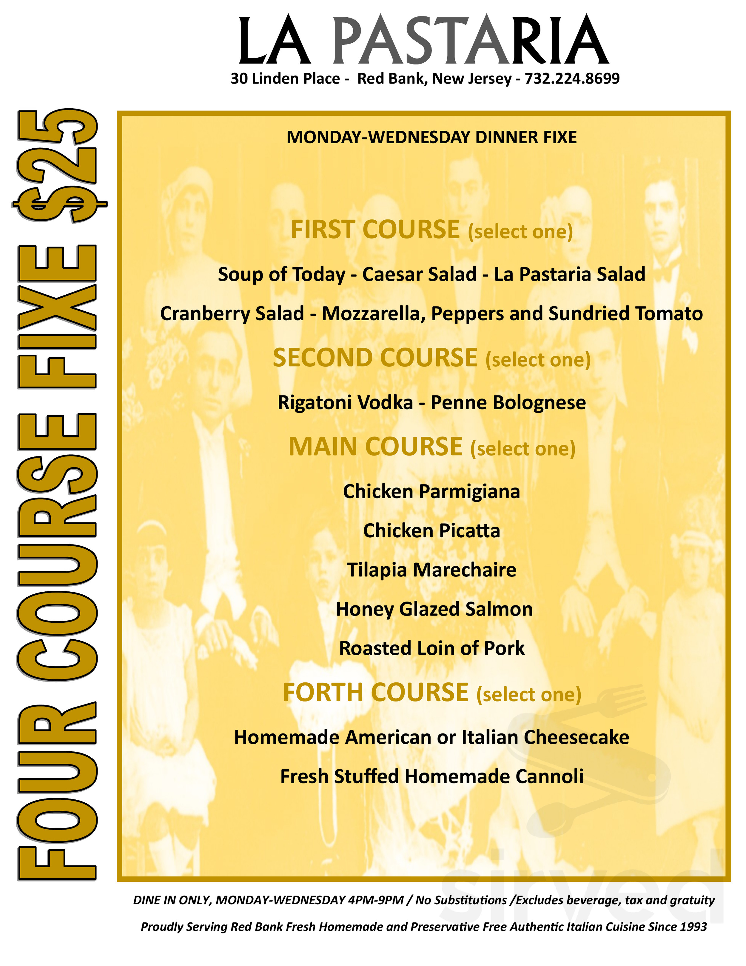 Menu - Summit NJ's La Pastaria | Sirved