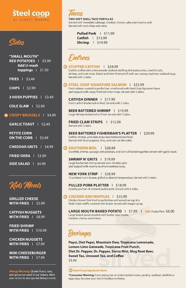 The Sunset Restaurant by The Steel Coop menu in Monroe, Tennessee, USA