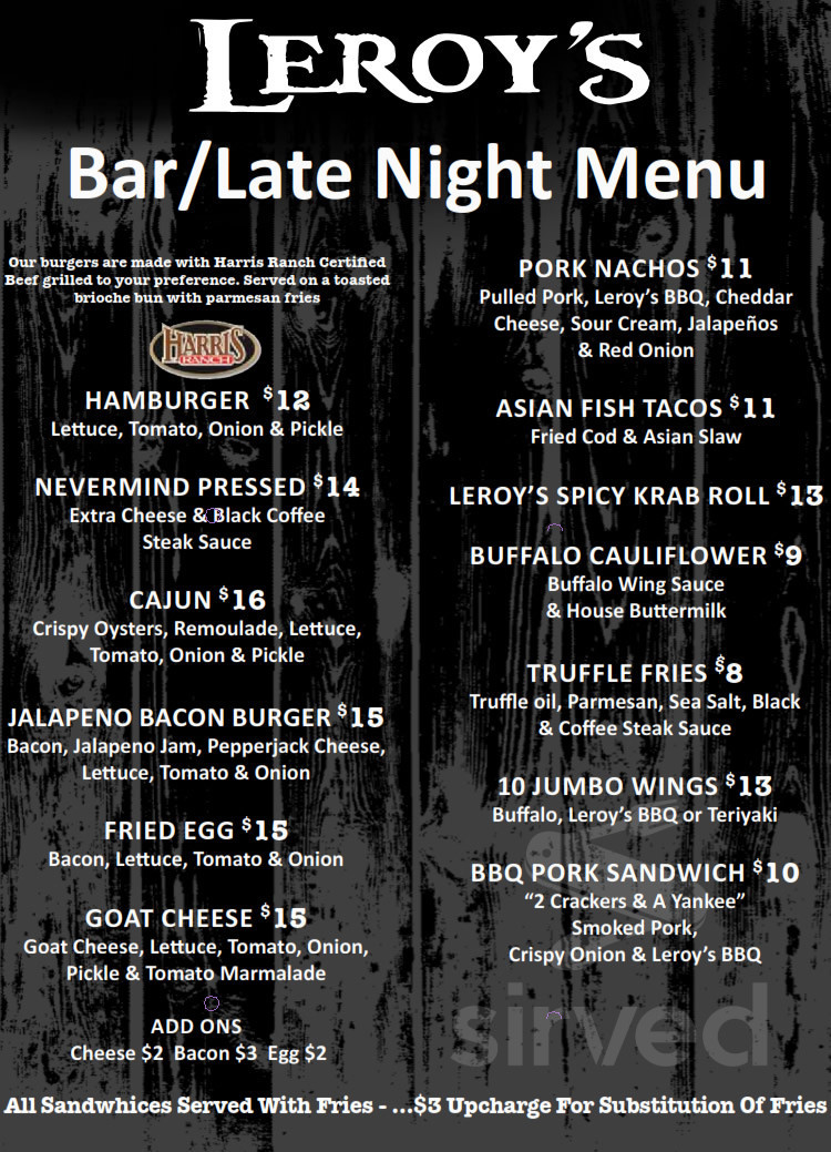 Leroy's Southern Kitchen & Bar menu in Punta Gorda, Florida, USA