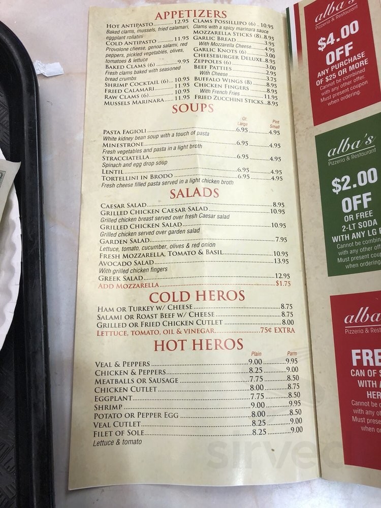 Alba's menu in Queens, New York, USA