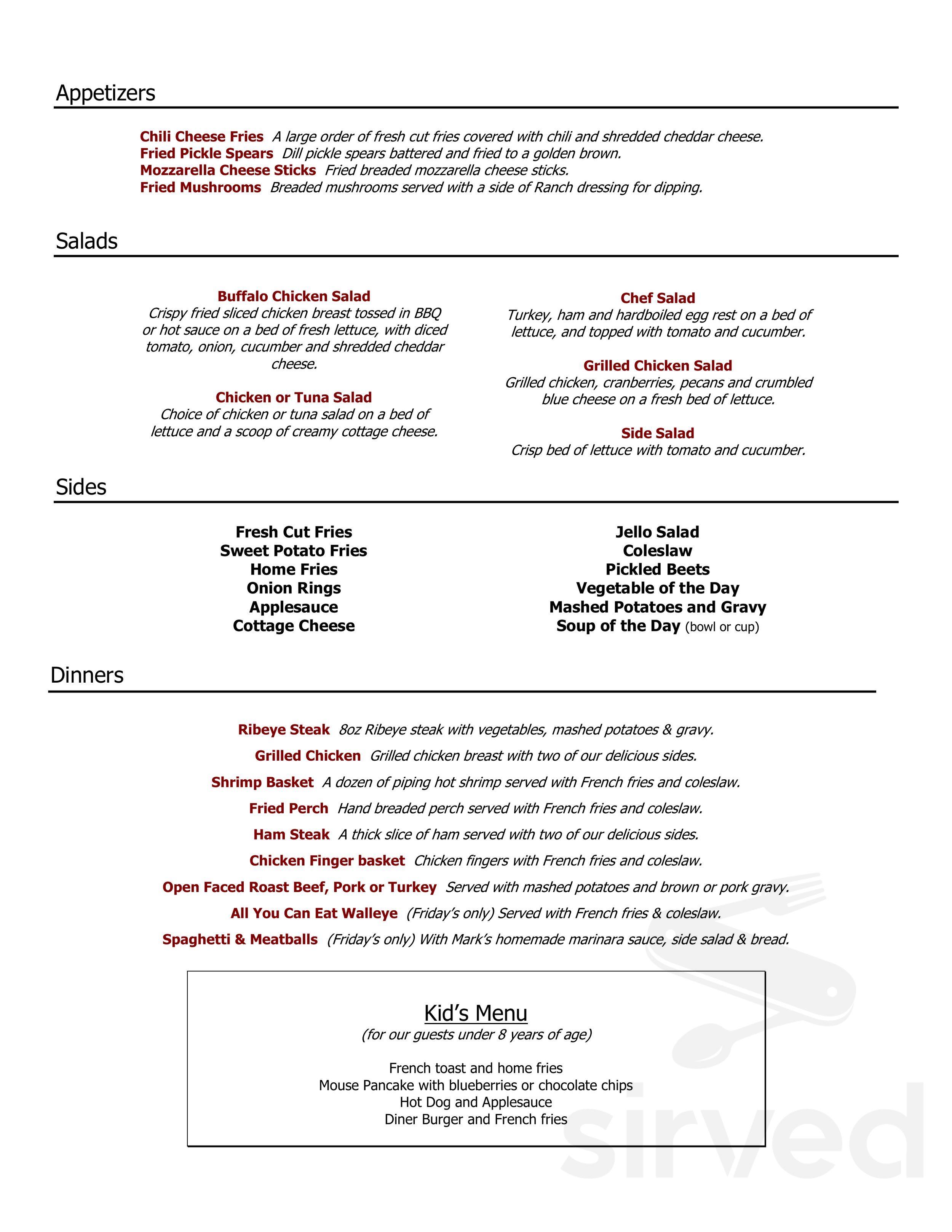 Canal Wigwam menu in Canal Winchester, Ohio, USA
