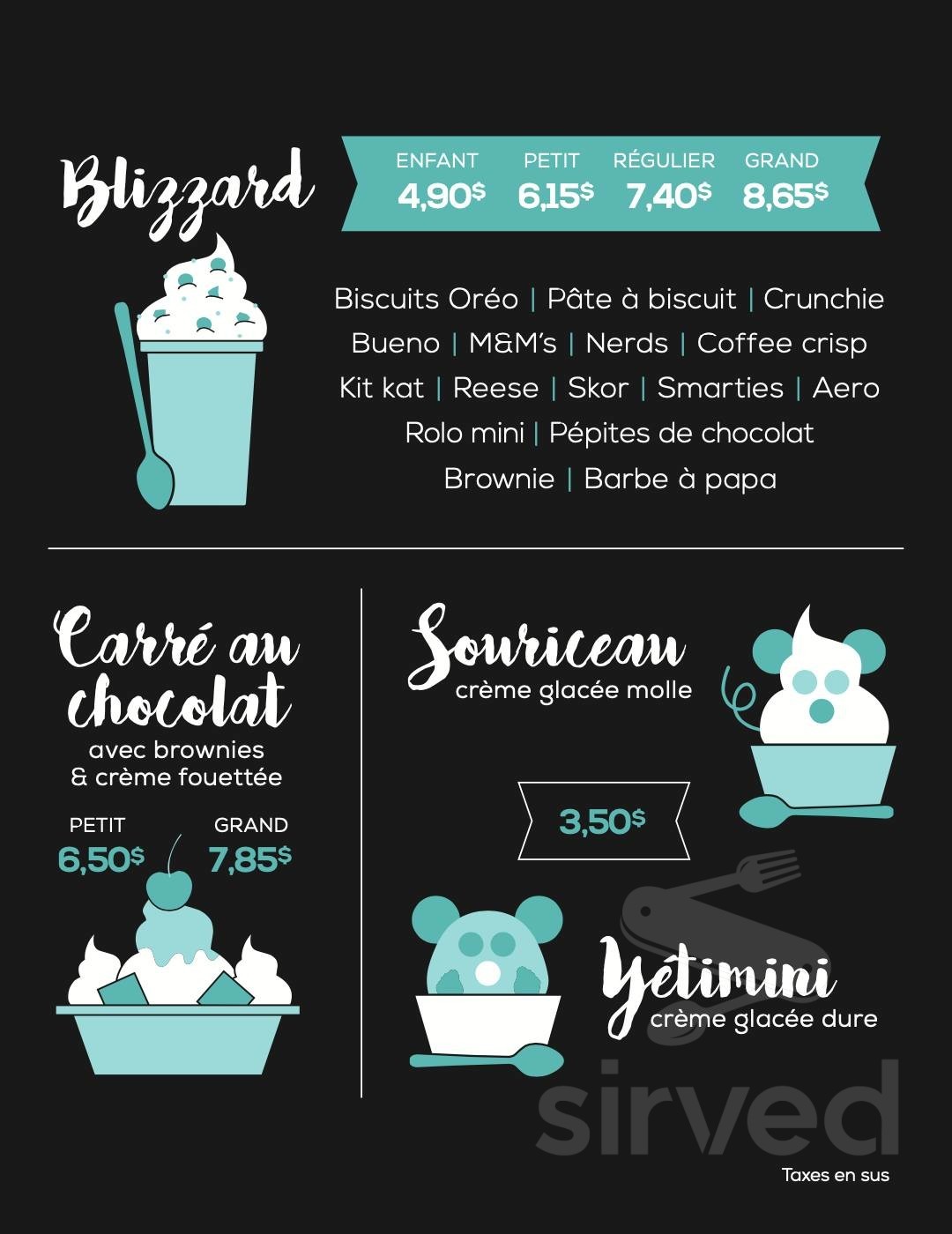 YÉTI Bar laitier menu in Contrecoeur, Quebec, Canada