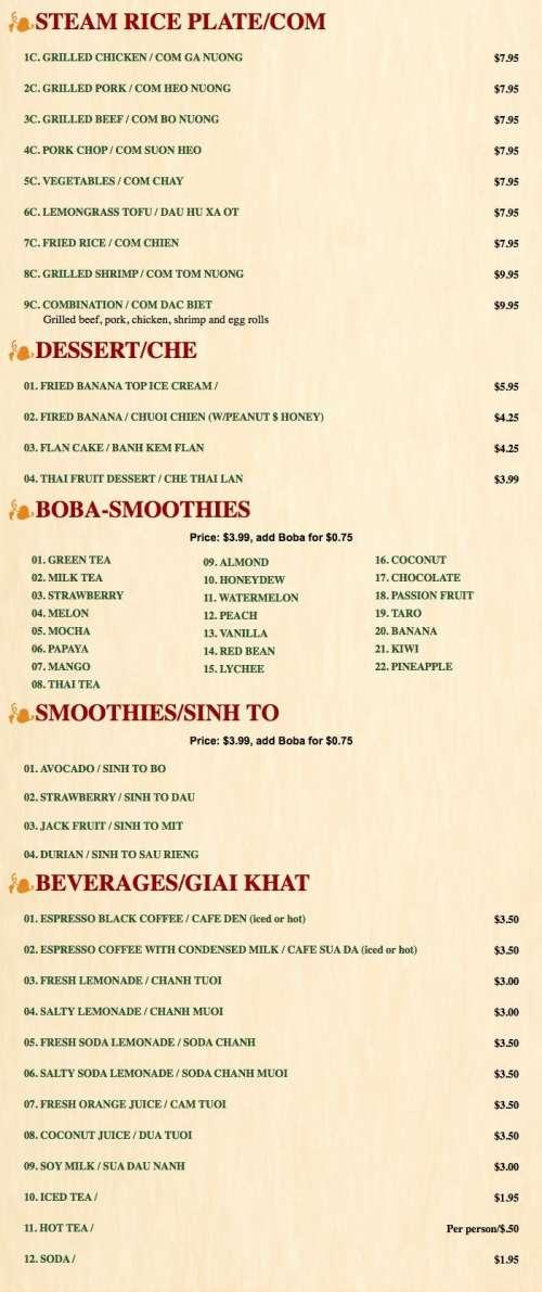 Pho Saigon Basil menu in Lakewood, Colorado, USA