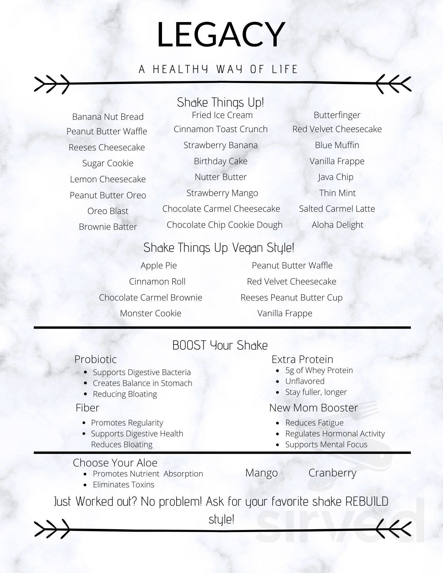 Legacy Nutrition menu in Andover, Kansas, USA