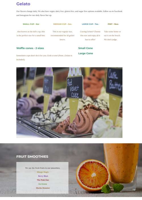 Latella Gelato menu in Carolina Beach, North Carolina, USA