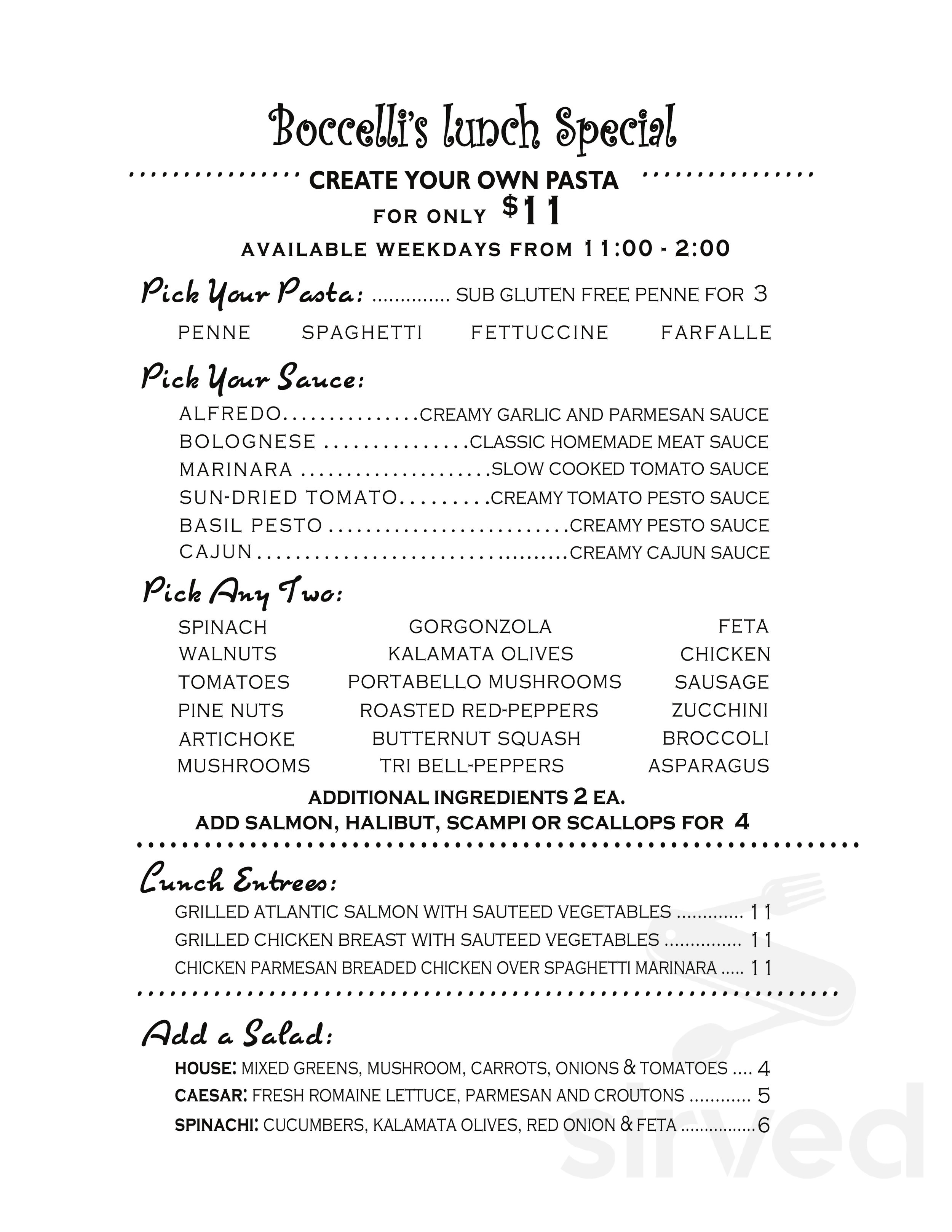 Boccelli's Ristorante menu in Gresham, Oregon, USA