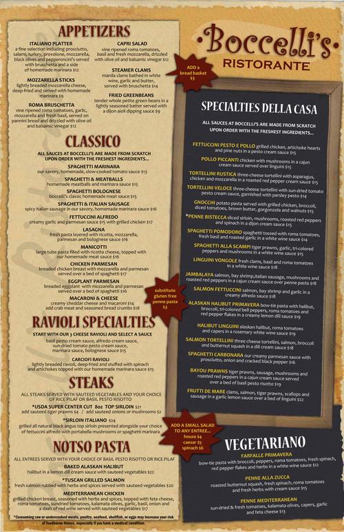 Boccelli's Ristorante menu in Gresham, Oregon, USA