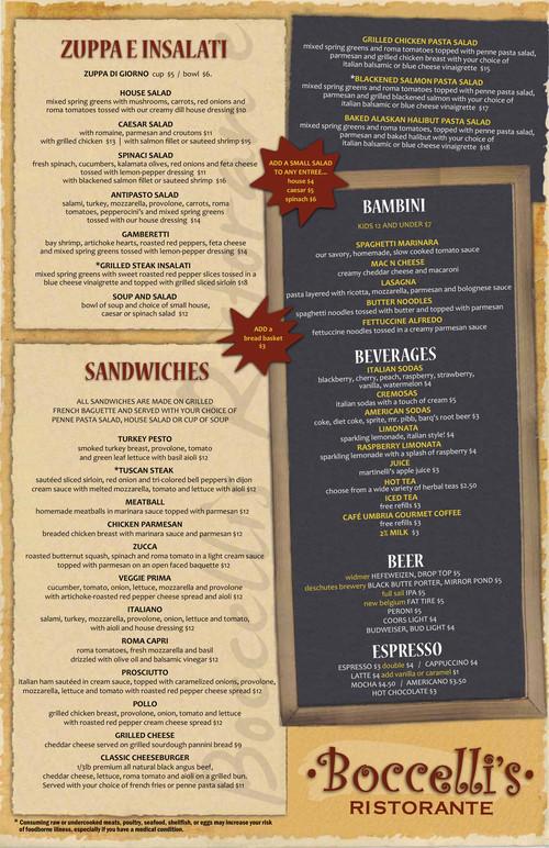 Boccelli's Ristorante menu in Gresham, Oregon, USA