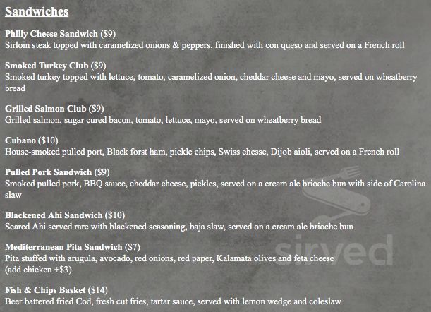 Lowry Beer Garden menu in Denver, Colorado, USA