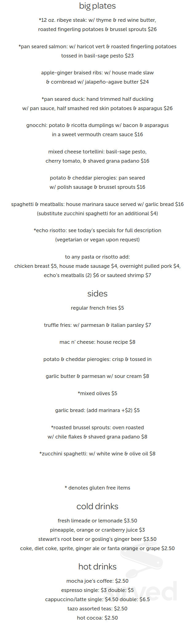 Echo Restaurant & Lounge menu in Brattleboro, Vermont, USA