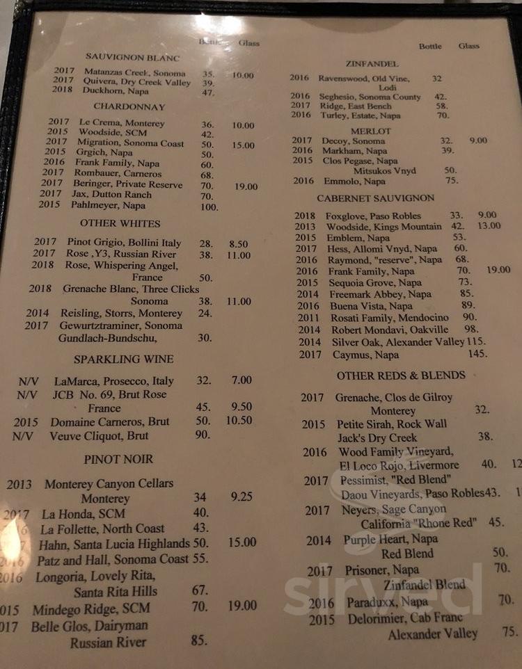 The Mountain House menu in Woodside, California, USA