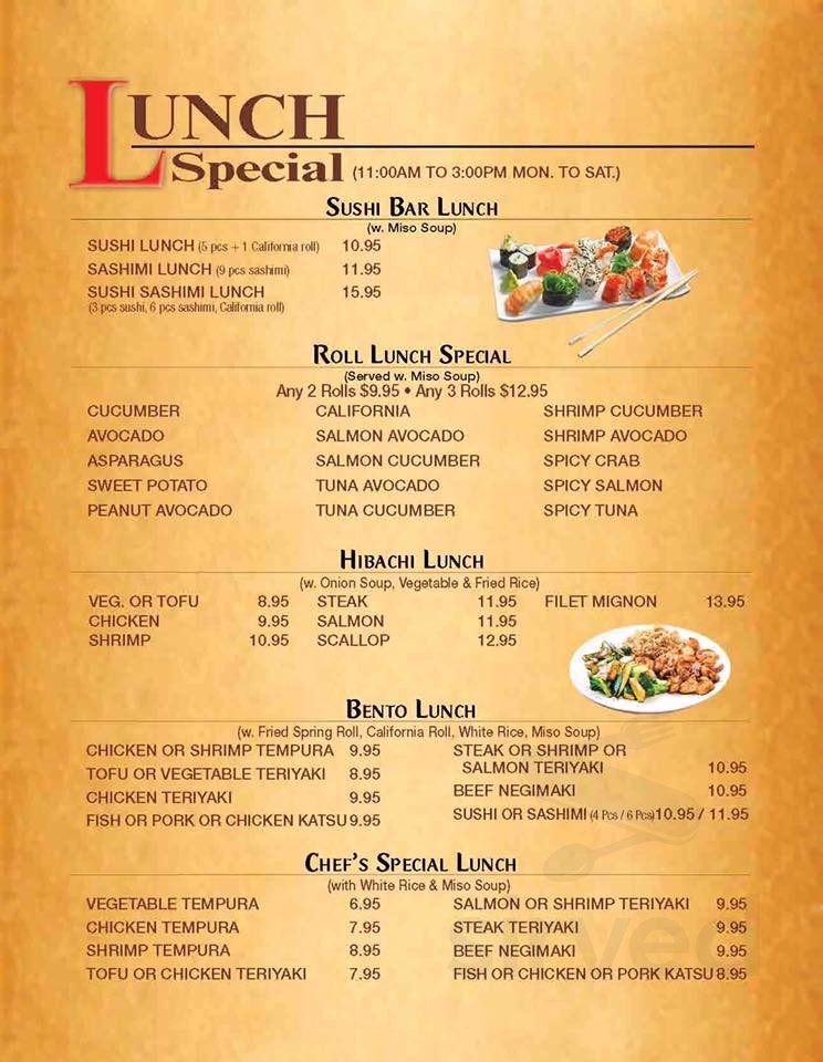 Yokoso Japanese Steakhouse menu in Fredonia, New York, USA