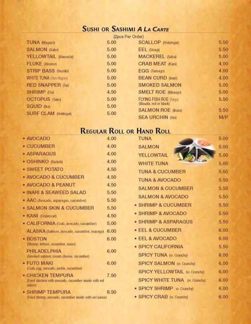 Yokoso Japanese Steakhouse menu in Fredonia, New York, USA