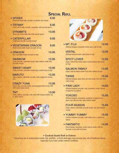 Yokoso Japanese Steakhouse menu in Fredonia, New York, USA