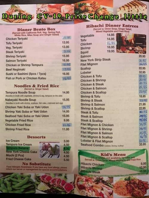 Yokoso Japanese Steakhouse menu in Fredonia, New York, USA