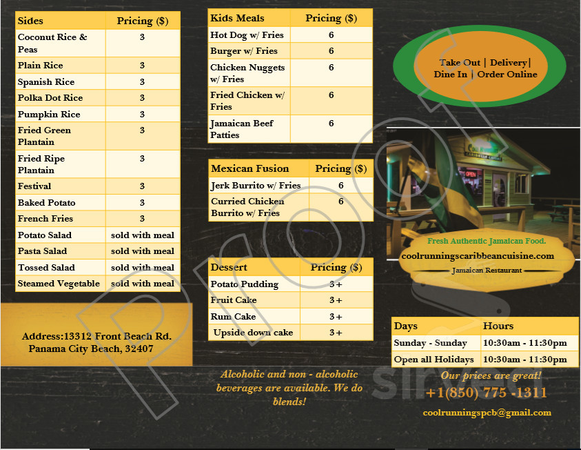 Menu - Panama City Beach FL's Cool Runnings Caribbean Cuisine | Sirved